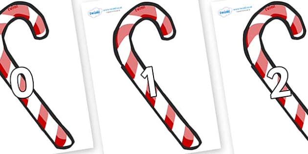 Numbers 0-100 on Candy Canes (Plain) (teacher made) - Twinkl