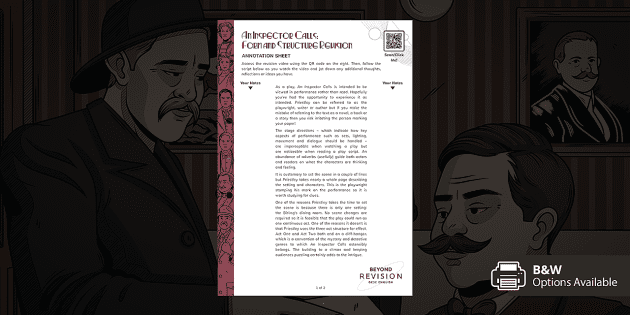 An Inspector Calls: Form and Structure Annotation Sheet