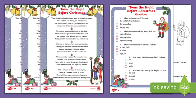 Twas the Night Before Christmas | Reading Comprehension Task