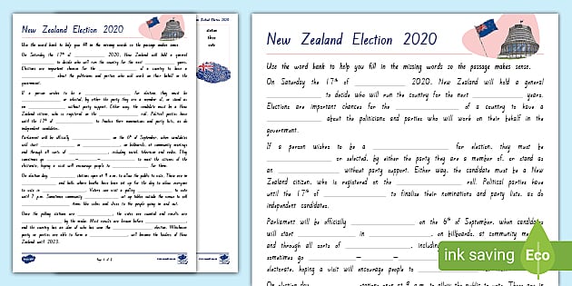 New Zealand Election 2020 Cloze Activity (teacher made)