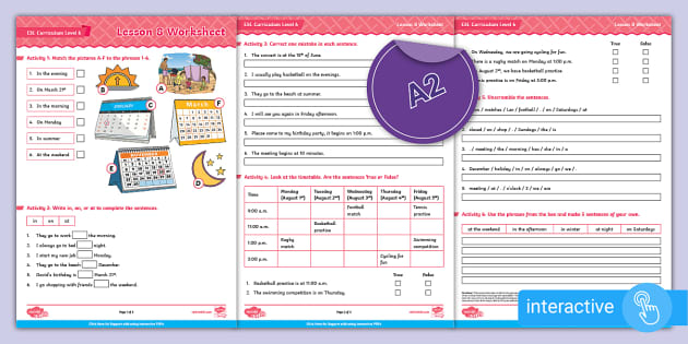 ESL Curriculum Level 6, Lesson 8 Interactive Worksheet