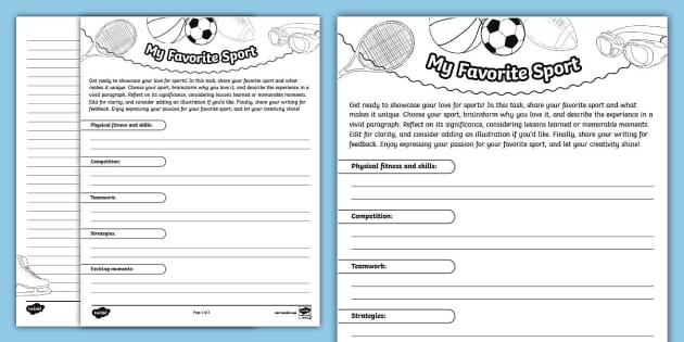 My Favorite Sport Writing Worksheet for 3rd-5th Grade