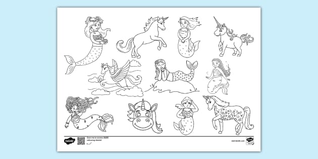 mermaid and unicorn coloring pages