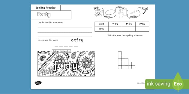 Forty Spelling Practice Worksheet (teacher made) - Twinkl