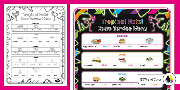 Tropical Hotel Dramatic Play Menu Sign (teacher made)