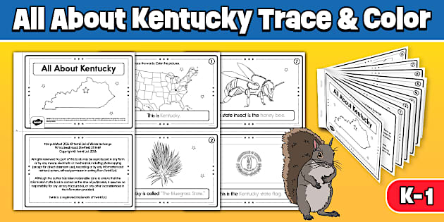 All About Kentucky Trace & Color Printable Book for K-1st Grade