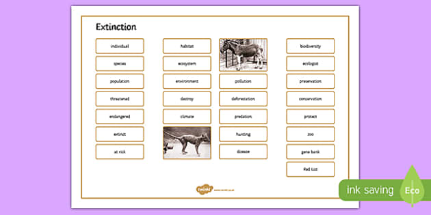 Extinction Word Mat (teacher made) - Twinkl