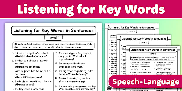 Listening for Key Words in Sentences Worksheet for SLP