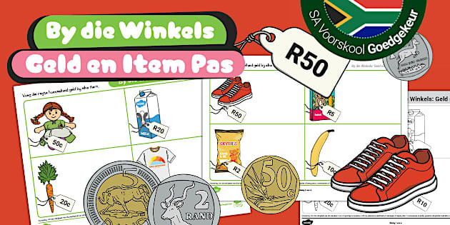 Voorskool - By die Winkels - Geld en Item Pas Aktiwiteit