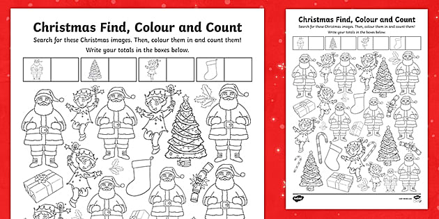 👉 Christmas Find, Colour and Count (Teacher-Made)