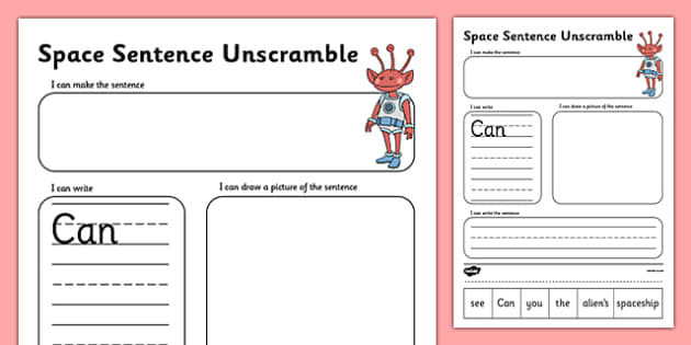Space Sentence Unscramble Worksheets (teacher made)