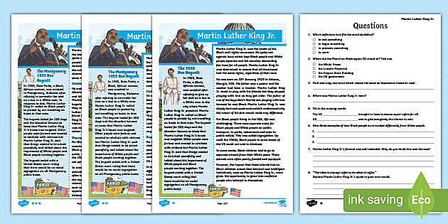 UKS2 Martin Luther King Jr. Differentiated Reading Activity