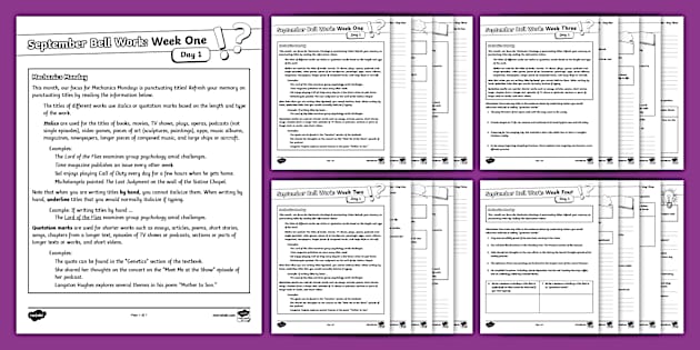 Sixth Grade ELA September Bell Work Bundle - Twinkl