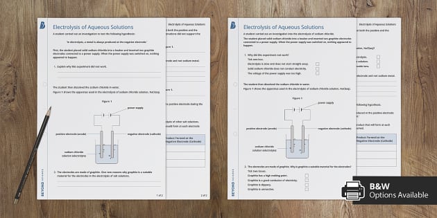 Electrolysis of Aqueous Solutions Worksheet (Teacher-Made)