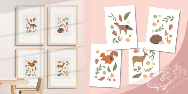 Woodland Autumn Animals Illustrated Posters Pack