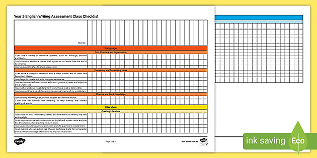 Victorian Curriculum Year 5 Writing 'I can' Statements