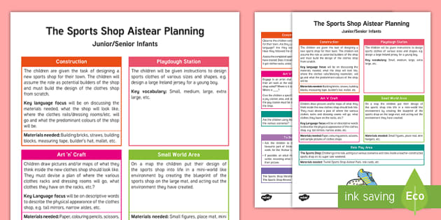 Aistear The Sports Shop Planning Template (teacher made)