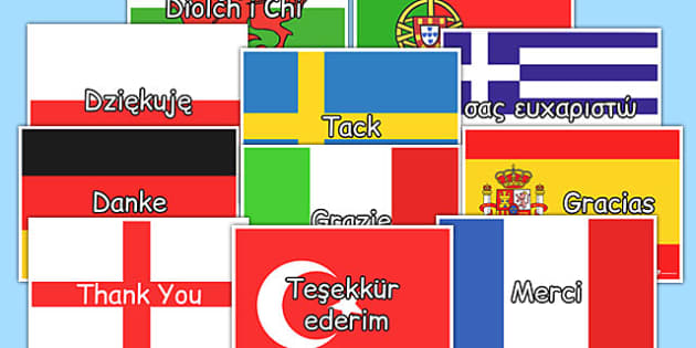 Mixed Languages Thank You on Flags - language, thank you, flags