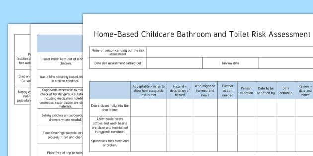 Home-Based Childcare Bathroom and Toilets Risk Assessment Editable Proforma