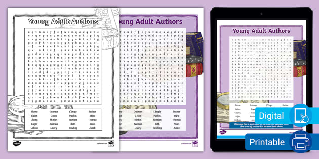 Young Adult Authors Word Search 6th-8th Grade - Twinkl