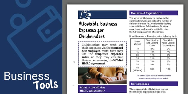 Allowable Business Expenses for Childminders Info Sheet