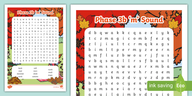 NI Linguistic Phonics Phase 3b 'm' Sound Word Search