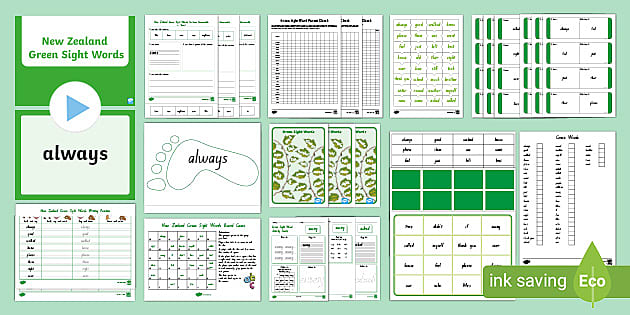 New Zealand Green Sight Words Resource Pack (teacher made)
