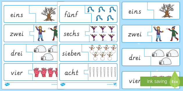 Winter: Bilder und Zahlwörter 1 bis 10 Memory Karten - Zahlen