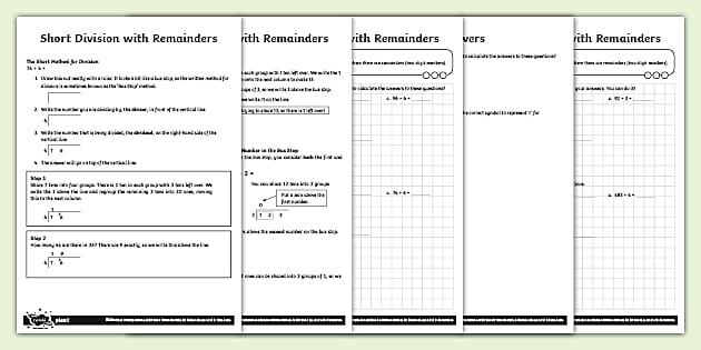 Short Division With Remainders Worksheets teacher Made 