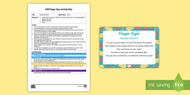 Eyfs Sponge Squeeze Finger Gym Plan And Prompt Card Pack
