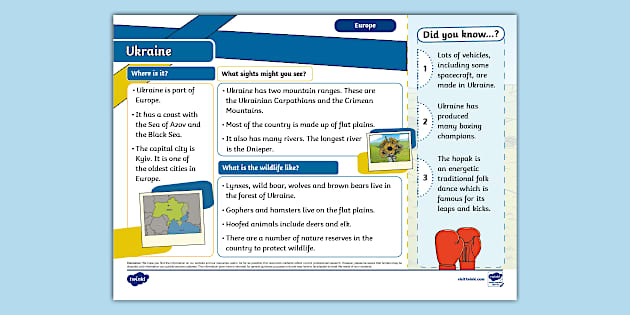 KS1 Ukraine Fact File - Europe - Geographical Features