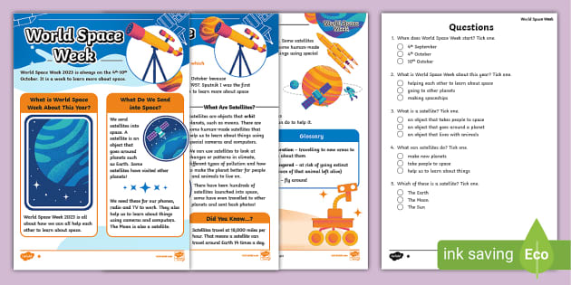 World Space Week Reading Comprehension Activity - Twinkl