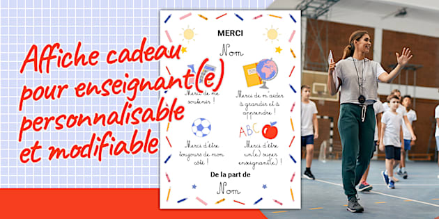 * NEW * Affiche cadeau pour enseignant(e) personnalisable et modifiable