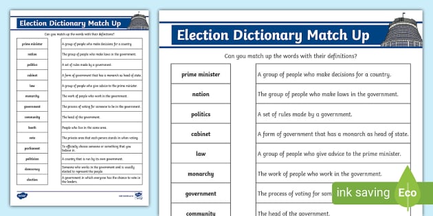 Election Vocabulary Match-Up Activity - Twinkl