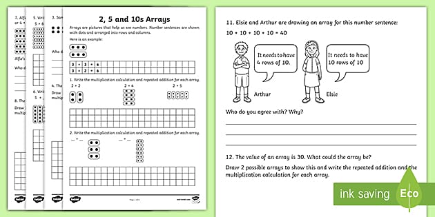 FREE! - 👉 2, 5, 10s Arrays Worksheets (teacher made)