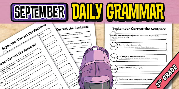 Third Grade September Daily Correct the Sentence Grammar