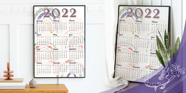 Muted Rainbow-Themed 2022 Wall Calendar Poster - Twinkl