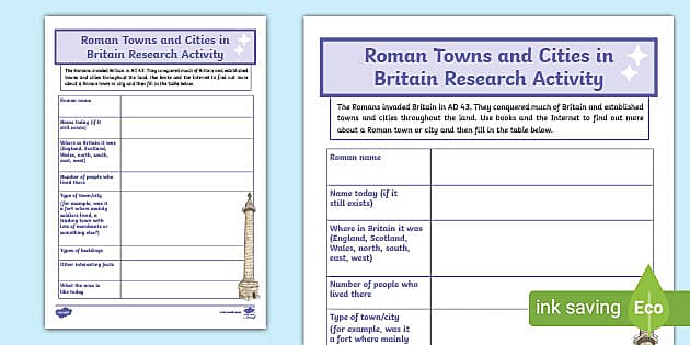 KS2 Roman Towns and Cities in Britain Research Activity