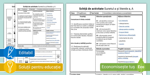 FREE! - Sunetul a și literele a, A: Consolidare – Schiță de lecție