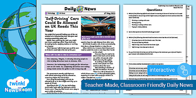 Interactive PDF: Daily NewsRoom Article - Self-Driving Cars (ages 9-11)