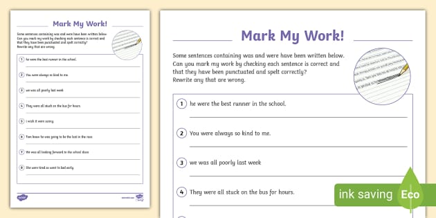 Mark My Work! Was or Were (teacher made) - Twinkl