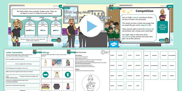Level 6 Week 27 Lesson 2 - ‘tion’ saying /shun/ - Twinkl