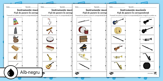 Găsește umbra: Instrumente muzicale – Fișă - Twinkl