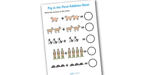 FREE! - Addition Sheet to Support Teaching on Pig in the Pond