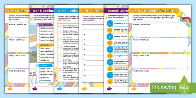 Year 6 Graduation Bucket List Activities (Lehrer gemacht)