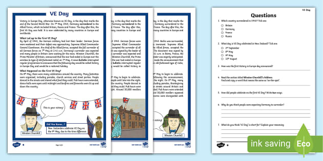 UKS2 VE Day Reading Comprehension