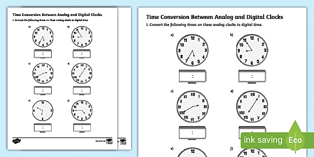 Match Digital And Analog Clocks Worksheet Time Conversion Between 