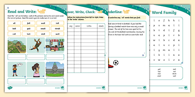 Word Family '-all' Work Sheets (teacher made) - Twinkl