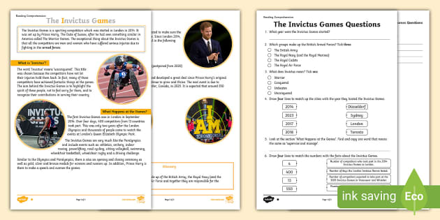 The Invictus Games KS2 Differentiated Reading Comprehension Activity