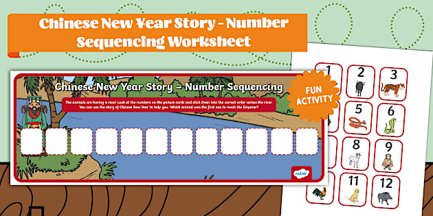 Chinese New Year Story - Number Sequencing Worksheet